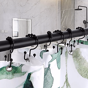Shower Curtain Hooks Rings, TENOVEL Double Sided Shower Hooks Rust Proof for Bathroom Shower Rods Curtain, Durable Stainless Steel Bathroom Shower Curtain Hangers, Matte Black, Set of 12