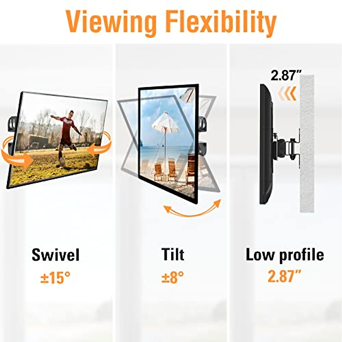 ELIVED TV Wall Mount Small Monitor Mount Bracket with Adjustable Tilt Swivel for Most 13-30 Inch LED LCD OLED TVs, Single Stud Perfect Center Design, VESA Size Up to 100x100mm and Holds up to 33 lbs
