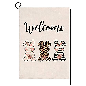 Welcome Easter Bunny Garden Flag Vertical Double Sided Burlap Yard Spring Rabbit Outdoor Decor 12.5 x 18 Inches