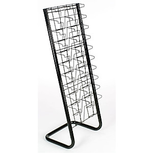 Displays2go 57" Floor-Standing Wire Magazine Rack, 20 Pockets, Tiered Design - Black
