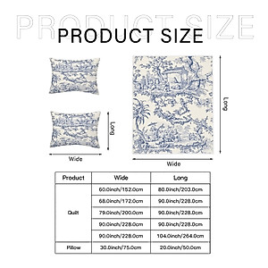 XIAOHUOZI Bedding Sheet Bed Sets - Blue French Country Toile Pattern Soft 3-Pieces Duvet Cover Set 1 Duvet Cover with 2 Pillow Shams King(90""×104""), White 0