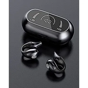 Ear-Clip Bone Conduction Headphones Bluetooth 5.3, Painless Wireless Open Ear Clip on Headphone,Waterproof Mini Sport Running Earring Earphone, Noise Cancelling HiFi Quality Long Battery Life (Black)
