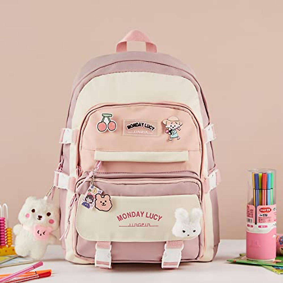 MONDAYLUCY Kawaii Backpack For School Cute Aesthetic Kids Backpacks For Girls Elementary Kindergarten With Kawaii Pin And Accessories Chains Mochilas Escolares Para Niñas