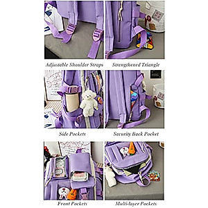 Kawaii Backpack Set of 5 with Pins and Accessories Cute Aesthetic Backpack Set with Display Window for School Teen Girls (Yellow)