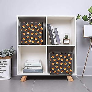 Fox Face Cute Star Canvas Collapsible Storage Bins Cube Organizer Baskets with Handles for Home Office Car