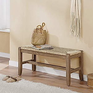 Unknown1 40-inch Wood Bench with Rush Seat Natural Solid Rustic Finish