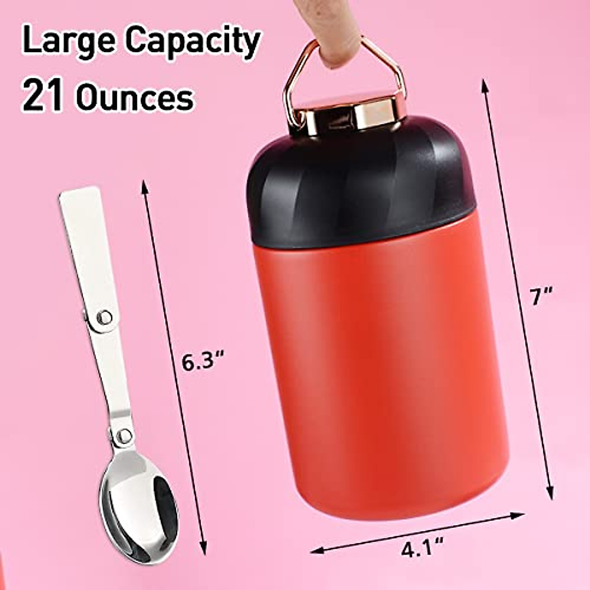 YUBUTUP Thermos Vacuum Insulated Cold Hot Food Soup Lunch Jar Container with Spoon for Kids Adults, 21 Ounce