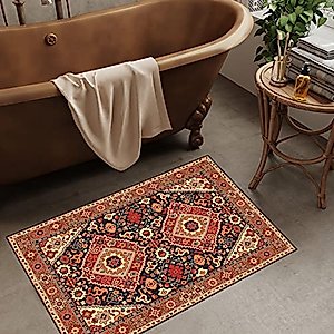 AMZALI Vintage Area Rug - 2x3 Bohemian Medallion Distressed Boho Small Entryway Rug Doormat Non-Slip Washable Throw Rug Indoor Floor Carpet for Living Room Bathroom Kitchen Entry Doormat