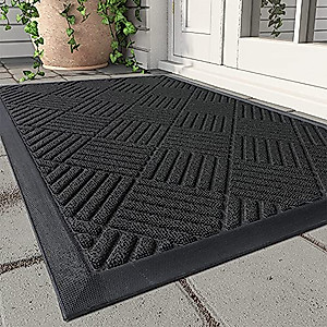 MontVoo-Door Mat- Front Door Mats Outdoor Indoor Entrance-Thick Non Slip Rubber Welcome Mat Indoor Outdoor Doormats for Home Inside Outside Entry Entryway Rug-Shoe Mat Scraper-Black-17”x30”