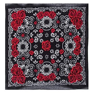 Bandanna Black White Rose Rock Star ~ Wearable Art 100% Cotton -
