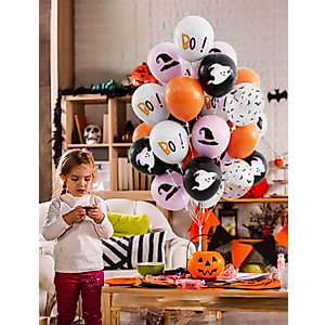 Halloween Balloons,12 Inch Pink Halloween Balloons,Pink Black Orange Balloons,Hey Boo Balloons with Cute Ghost,Wizard Hat,Bat Design for Halloween Party Decorations,Birthday,Baby Shower-50Pcs