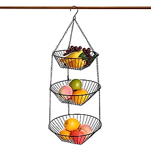 3-Tier Kitchen Wire Storage Basket Hanging Basket Fruit Storage