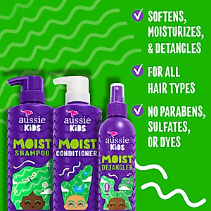 Aussie Kids Hair Care Bundle Set Including: Shampoo (16 Fl Oz), Conditioner (16 Fl Oz) & Detangler Spray (8 Fl Oz), Paraben- Freem Sulfate-Free, Dye-Free, Cruelty-Free, Tangle-Free Styling