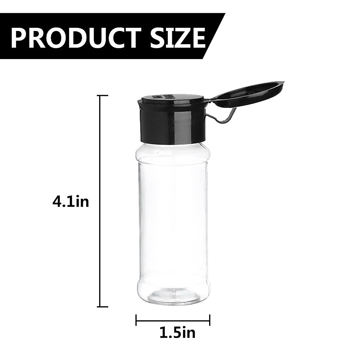Voittozege 50 Pcs Spice Jars with Shaker Lids 3.3 oz/100 ml Plastic Spice Bottles Spice Containers Jars Seasoning Shaker for Storing Spice, Herbs and Seasoning Powders (Black Lid)