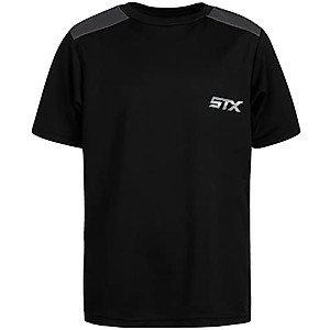 STX Boys' Active Shorts Set ? 3 Piece T-Shirt and Gym Shorts Kids Clothing Set, Size 5/6, Grey/Black/Dark Red