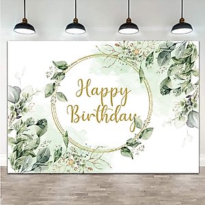 9x6ft Greenery Succulent and Eucalyptus Leaves Photography Backdrop Bloom Eucalyptus Leaves Photo Background for Happy Birthday Party Decoration Supplies
