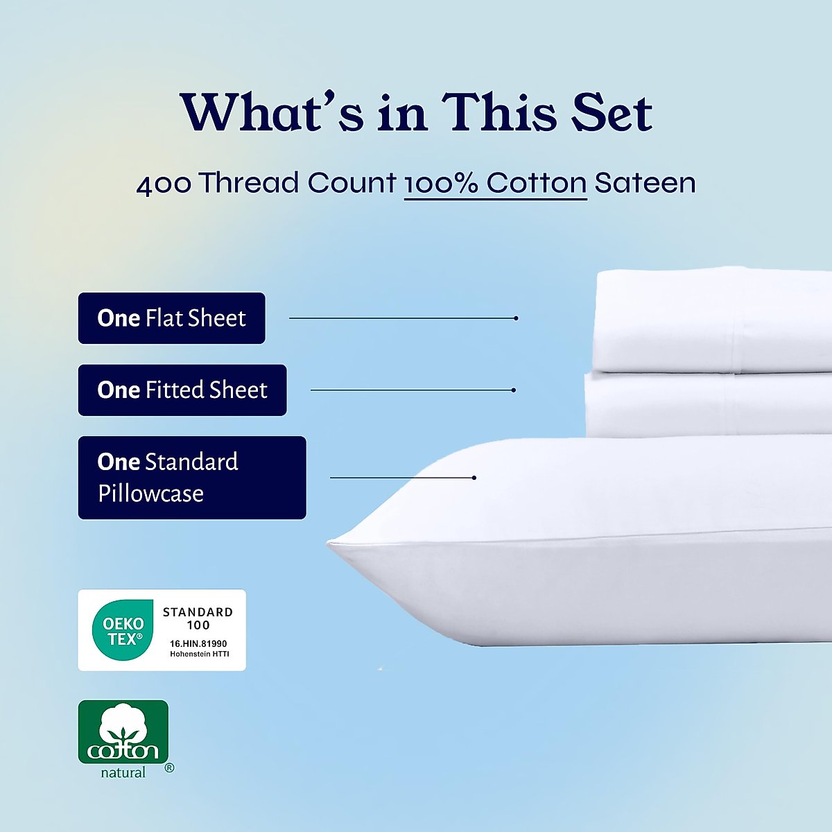 California Design Den Twin Sheets Set - Soft 400 Thread Count Sateen, 100% Cotton Sheets, Deep Pockets with All Around Elastic for a, Cool & Durable Bedding Set - White
