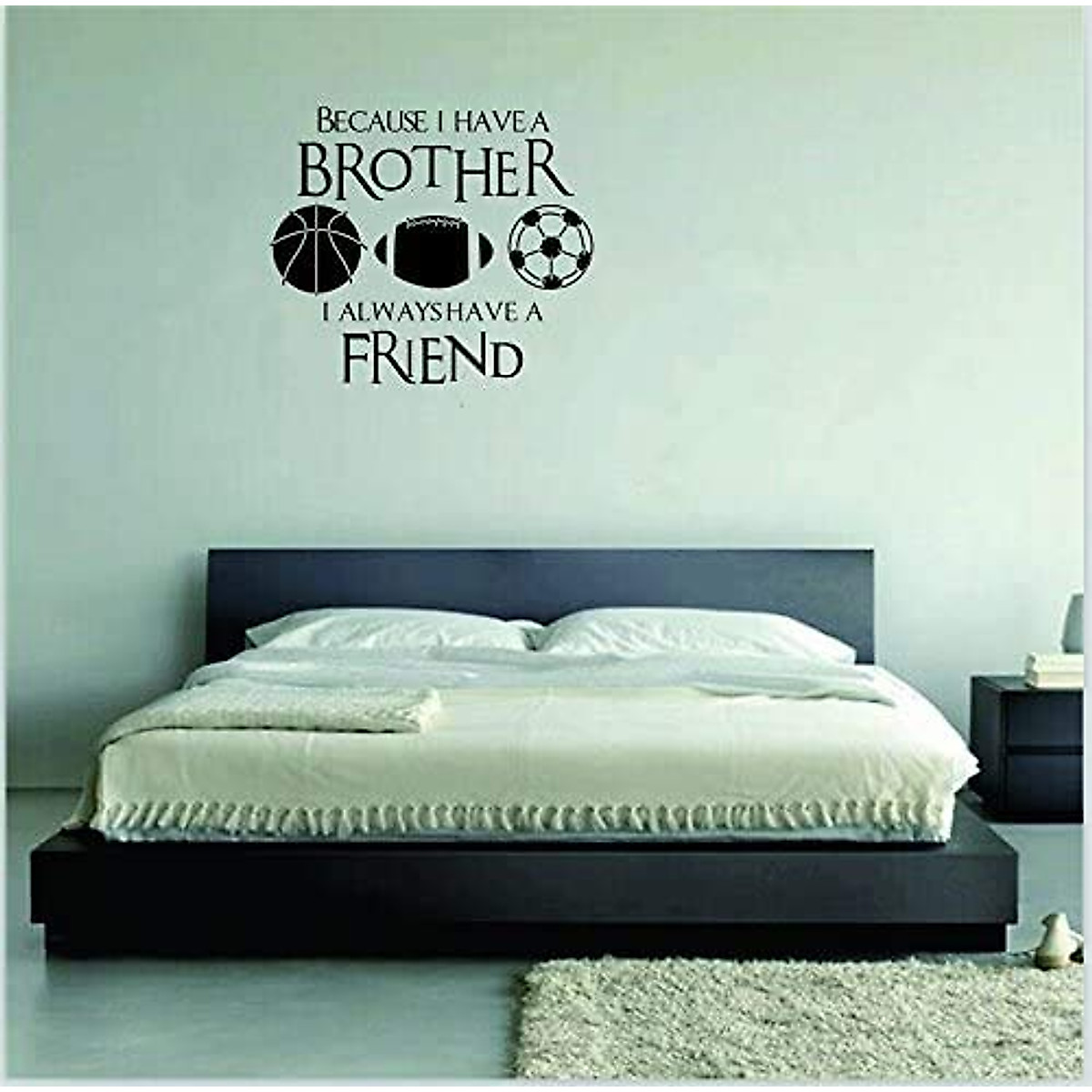 DNVEN Kids Sports Learning Basketball Football Soccer Vinyl Wall Stickers Decals Quotes Brothers Friends Kid Rooms Sports Decors Quotes Kids Wall Decals Black 20 inches x 23 inches