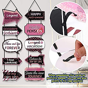 Retirement Party Decorations Happy Retirement Banner Hanging Decorations Retirement Theme Yard Sign Pink Retirement Decorations for Women, 10 Pieces Hanging Cards Decorating Kit