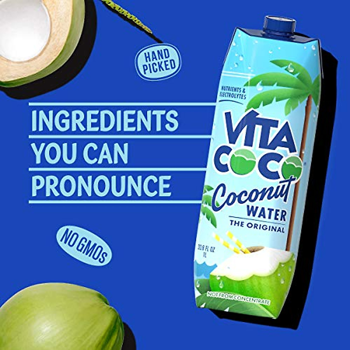 Vita Coco Coconut Water, Pure, 33.8 Fl Oz