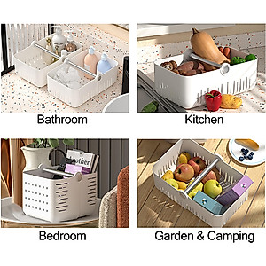 Domonic Home Shower Caddy Portable with Handle, Plastic Shower Caddy Dorm and Mesh Shower Caddy Set for College Dorm,Bathroom,Beach,Swimming,Gym, White