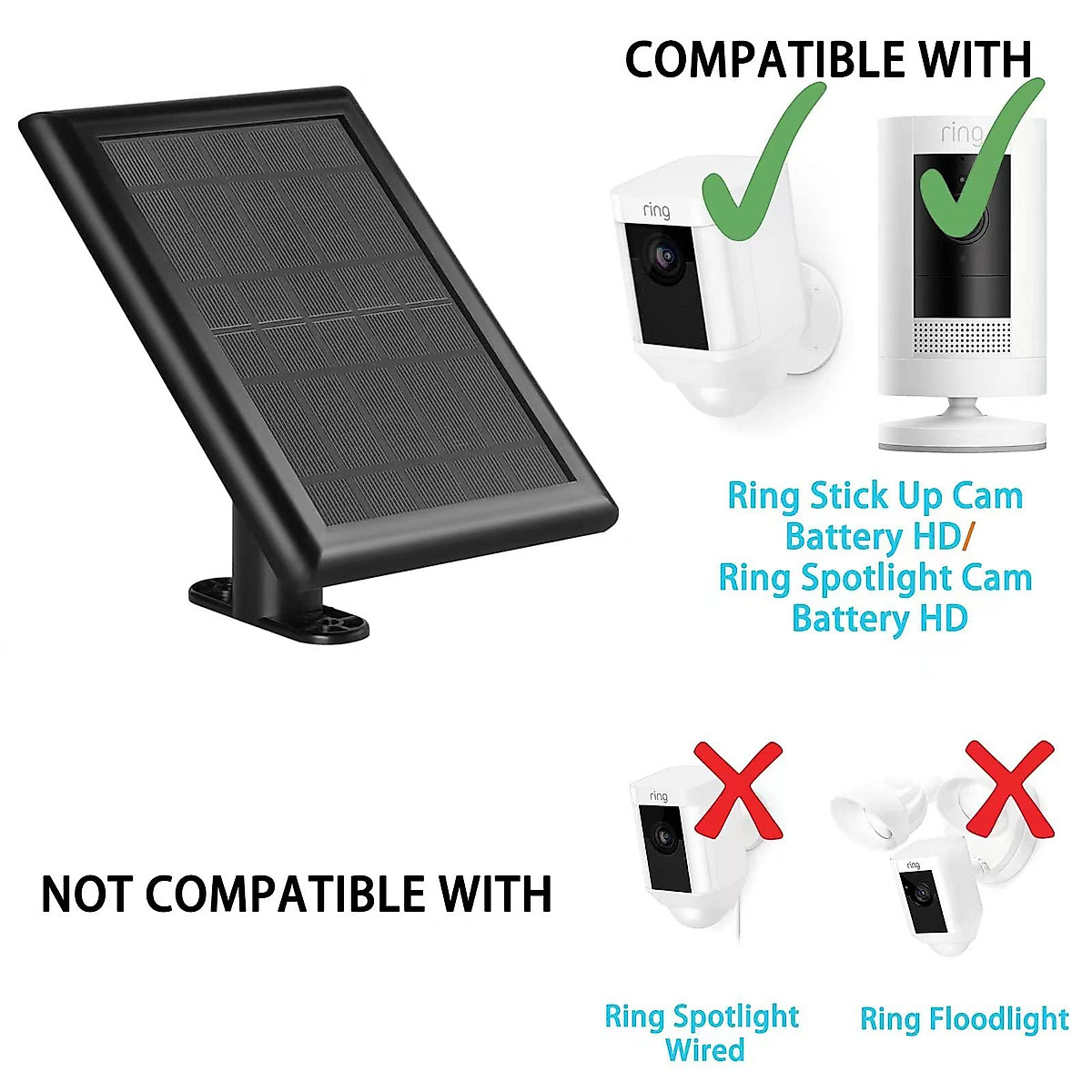 Ring Camera Solar Panel Charger,5W Solar Panels for Ring Stick Up Cam/Ring Spotlight Cam/Spotlight Cam Plus/Spotlight Cam Pro/Outdoor Wireless Security Camera (2, Black)