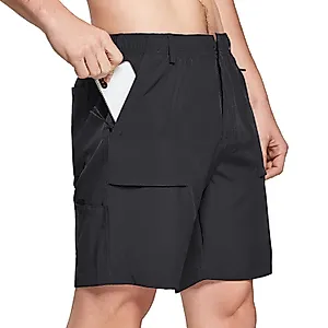 baleaf Men's 7" Casual Shorts for Summer Elastic Waist Quick Dry Lightweight Short with Cargo Hiking Fishing Black Size XL