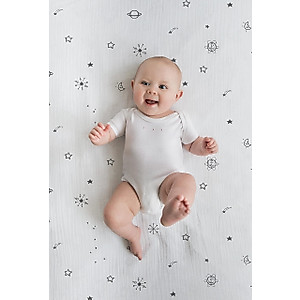 Amazing Baby Cotton Muslin Fitted Crib Sheet, Space, Soft Black , 52x28x6 Inch (Pack of 1)