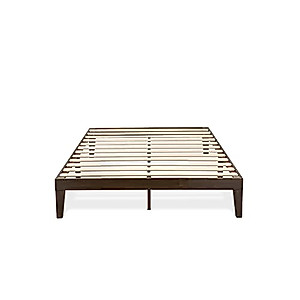East West Furniture DNP-22-F Full Size Platform Bed with 4 Solid Wood Legs and 2 Extra Center Legs - Walnut Finish