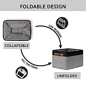 DULLEMELO Canvas Storage Bin with Handles, Fabric Bins for Shelves, Bedroom, Office,Nursery,Fabric Storage Baskets for Toys, Clothes,Gift(Black&Grey,15"x11"x9.5",4-Pack)
