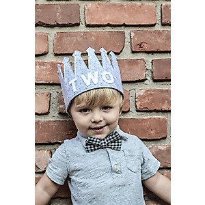 birdyboutique.com Second TWO Birthday Baby Boy Gray White Party Crown Hat