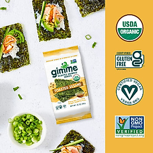 gimMe - Toasted Sesame - 12 Count Sharing Size - Organic Roasted Seaweed Sheets - Keto, Vegan, Gluten Free - Great Source of Iodine & Omega 3’s - Healthy On-The-Go Snack for Kids & Adults