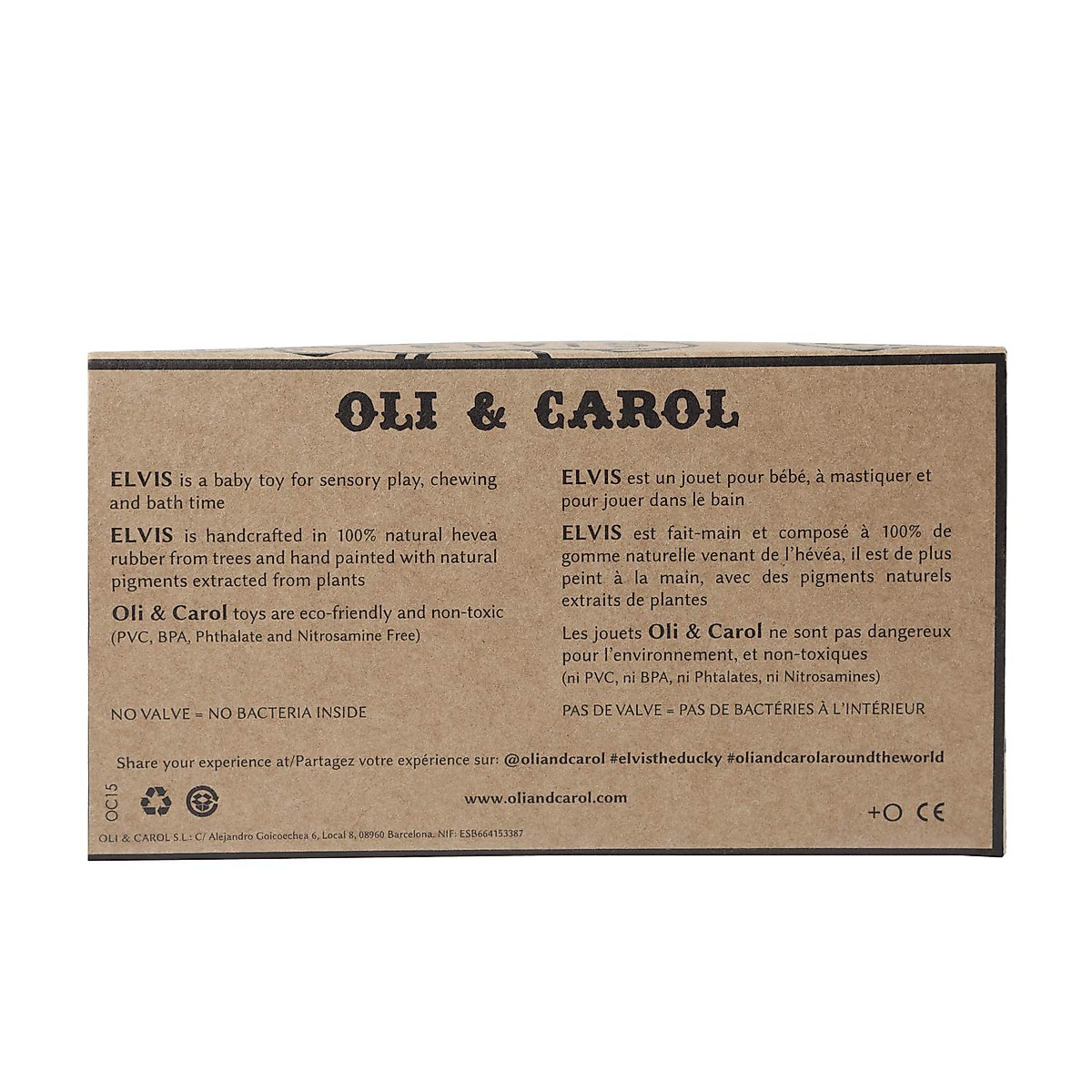 Oli & Carol Duck Toy - Elvis The Duck | Natural Hevea Rubber | Rubber Ducky Baby Bath Toys | Baby Teether | Hevea Bath Toys for Babies 0-12 Months (Mint)