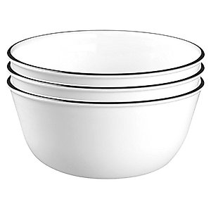 Corelle Livingware 28-Ounce Super Soup/Cereal Bowl, Classic Café Black Rim, 3, White