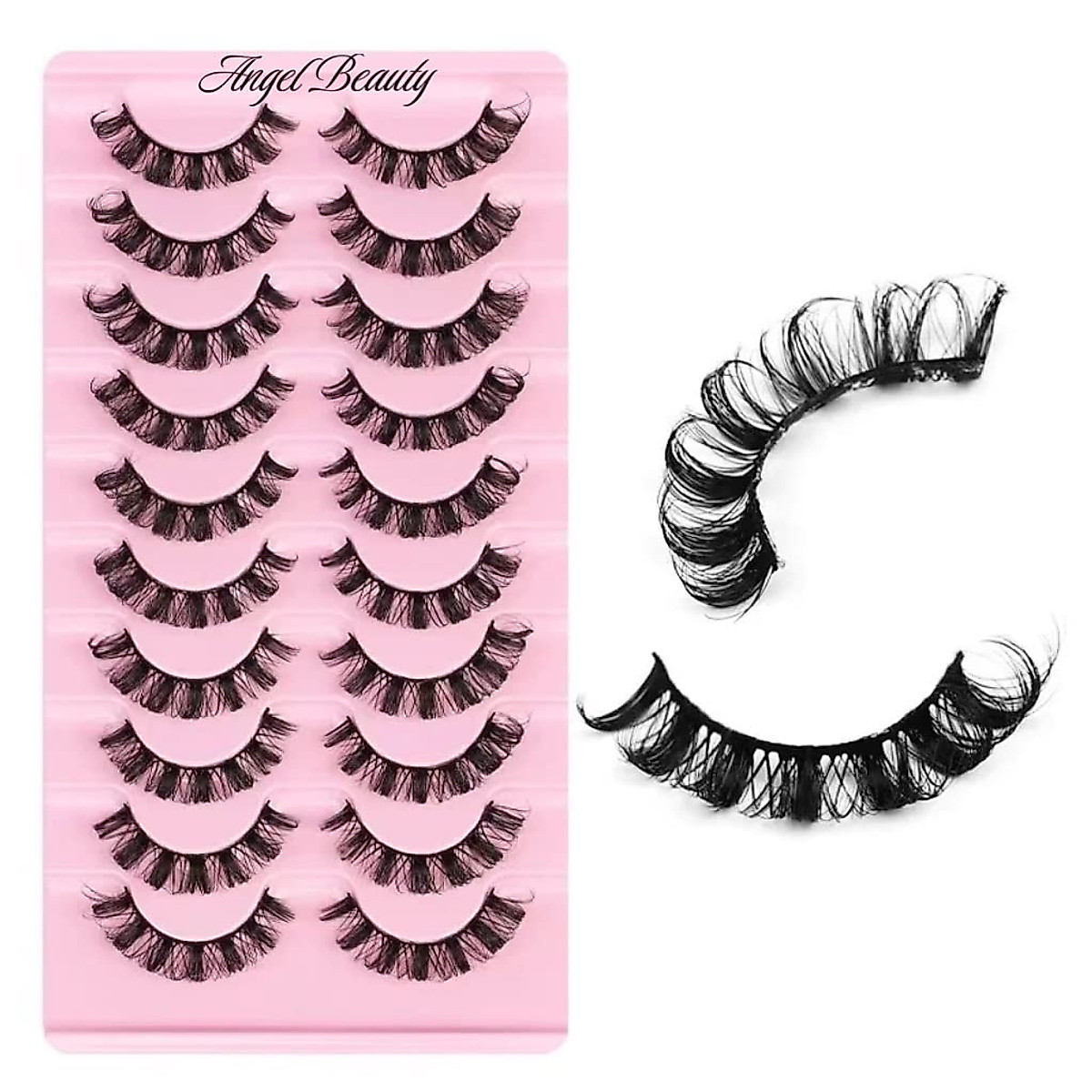 Volume Mink Russian Strip Lashes 10 Pairs- Mixed Styles- Natural, Wispy, D Curly, Fluffy/Extension Look Alike by Angel Beauty