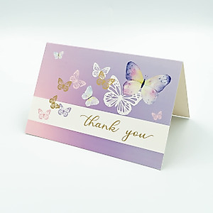 Gooji 4x6 Purple Butterfly Thank You Cards Multipack with Envelopes Bulk 20-Pack Peel-and-Seal Envelopes, Birthday Party, Baby Shower, Bridal Shower, Weddings, Small Business
