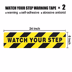Watch Your Step Floor Decals Stickers 6 x 24 Inch Warning Sticker Adhesive Tape Anti Slip Abrasive Tape for Workplace Safety Wet Floor Caution (2 Pieces)