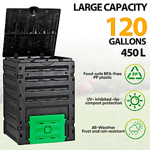 SUPER DEAL Garden Compost Bin 120 Gallon (450 L) Outdoor Large Capacity Composter BPA-Free Material for Fast Creation of Fertile Soil, Easy to Assemble