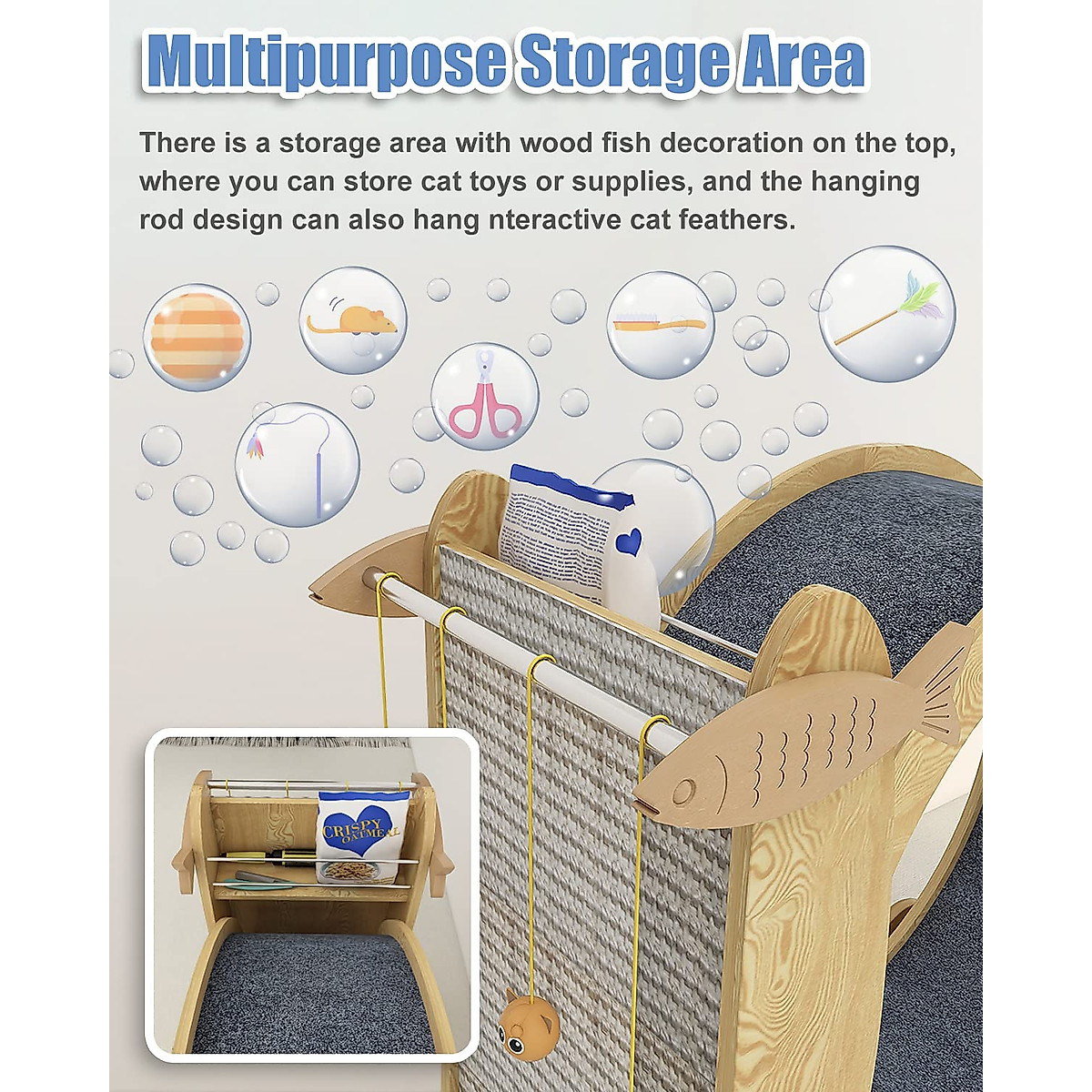 MIWOOYY Large Cat Exercise Wheel with Scratcher and Storage - 40 Inch Natural Solid Wood Cat Treadmill for Indoor Cats Run Motion & Play (Snail)