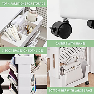 YEMUNY 5 Tier Rolling Utility Cart Multi-Functional Movable Storage Book Shelves with Lockable Casters for Study Office Kitchen Classroom, Light Green