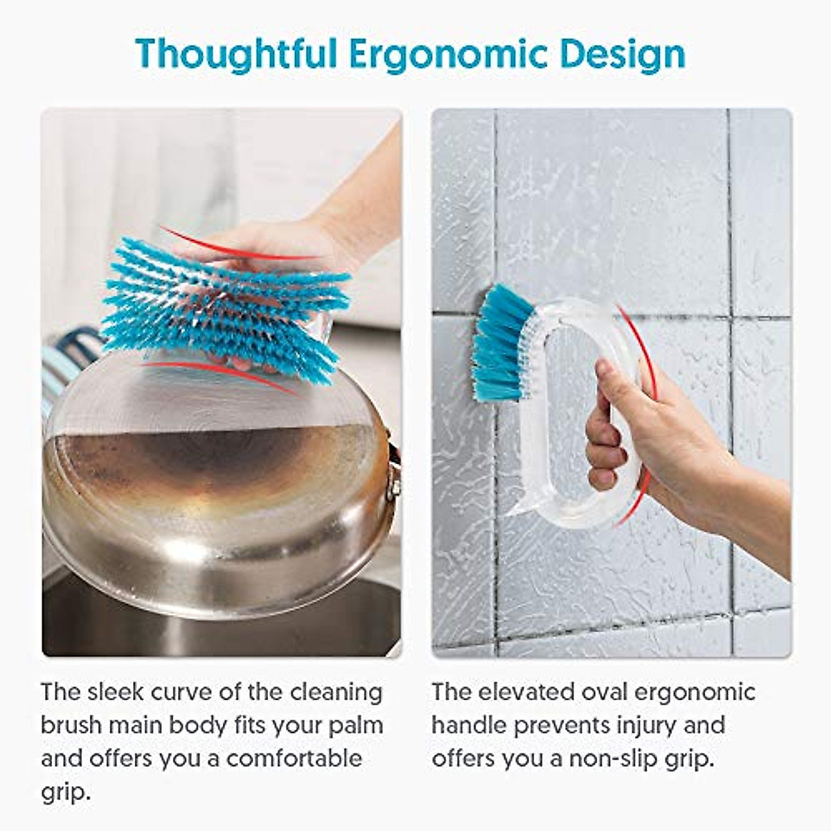 Scrub Brush Set for Cleaning, TINA&TONY Cleaning Brush Shower Scrubber Brush Kitchen Scrub Brush Stiff Bristles Grout Cleaning Brush for Tile Floor Bathroom Bathtub Carpet Sink, Transparent, 2PCS