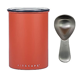 Airscape Stainless Steel Coffee Canister & Scoop Bundle - Food Storage Container - Patented Airtight Lid Pushes Out Excess Air - Preserve Food Freshness (Medium, Matte Red Rock & Brushed Steel Scoop)