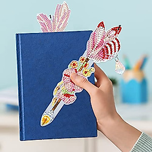 Flower Acrylic Bookmark Diamond Painting - pigpigboss 6 Pack 5D DIY Feather Bookmark Diamond Painting Set Crystal Sword Flower Diamond Painting Bookmark for Adult Kid Graduation Gift