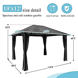 Funny Sunny 10' x 12' Patio Hardtop Gazebo - Outdoor Heavy Duty Gazebo with Aluminum Frame, Galvanized Hardtop Gazebo with Breathable Netting for Garden, Lawns, Party, Poolside