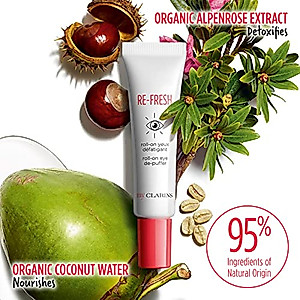 My Clarins RE-FRESH Roll-On Eye De-Puffer | Targets Dark Circles and Puffiness | Visibly Brightens | Hydrates and Refreshes | Skin Looks Smoother After First Application* | Vegan, Paraben-Free |0.5 Oz