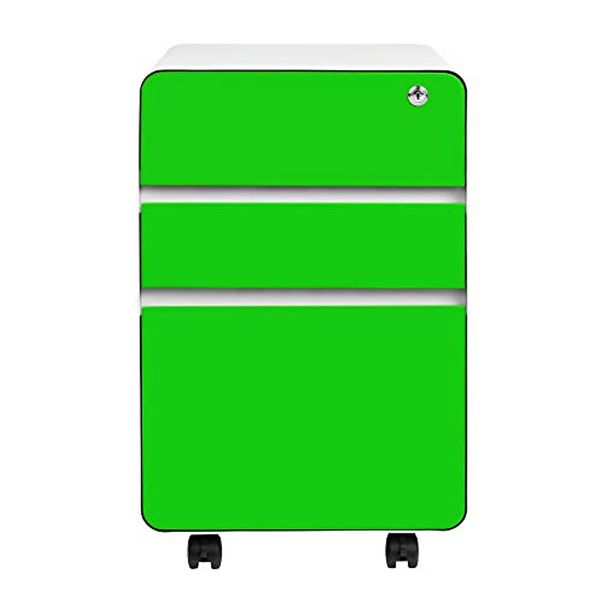 Laura Davidson Furniture Stockpile Flat 3 Drawer File Cabinet with Lock - Under Office Desk Metal Filing Cabinet, Legal/Letter File Folders, Wheels and Stationary Feet, Pre-Assembled, Green