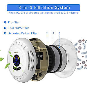 Webetop HEPA Filter Air Purifiers for Home Office Bedrooms Air Purifiers with True HEPA HESA Filter for Large Room with Optional Night Light