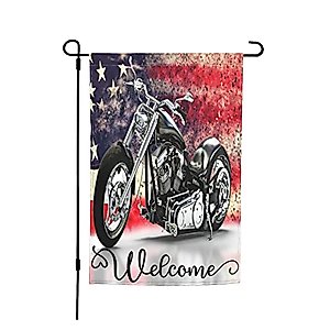 Garden Flags Watercolor Motorcycle with American Flag Design Premium Yard Flag Holiday Party Flag Outdoor Farmhouse Decor Home Porch Flags 12 x 18 Inch