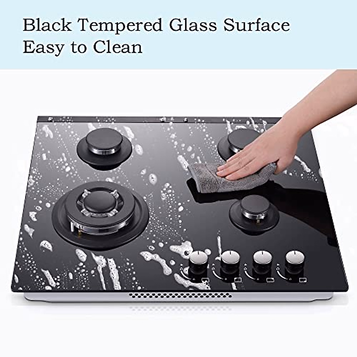 Gas Stove Top 24 inch Eascookchef,24 inch Gas Cooktop 4 Burner,Gas Stove Top NG/LPG Convertible,Black Tempered Glass Dual Burners Propane Cooktop with Thermocouple Protection,Bulit-in Gas Hob