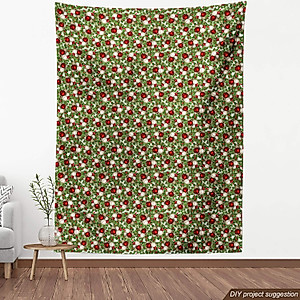 Ambesonne Christmas Fabric by The Yard, Pine Fir Cones Balls and Coniferous Tree Leaves Holly Berry Old Fashioned, Decorative Fabric for Upholstery and Home Accents, 1 Yard, Grey Green